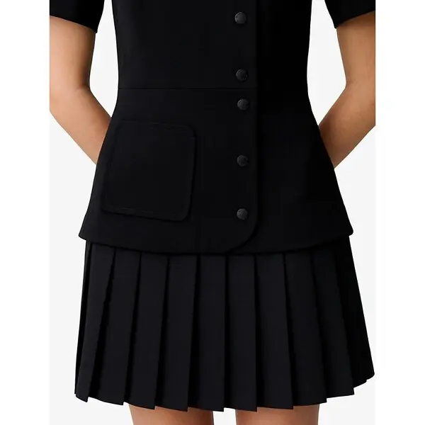 Claudie Pierlot Button-embellished Pleated-hem Woven Mini Dress