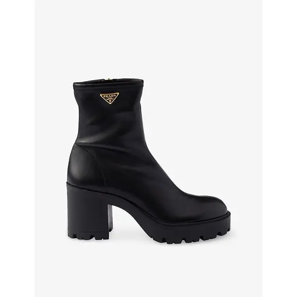 Prada Stretch Nappa Leather Heeled Ankle Boots