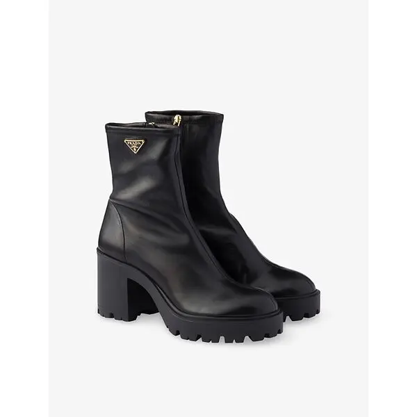 Prada Stretch Nappa Leather Heeled Ankle Boots
