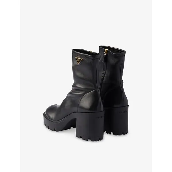Prada Stretch Nappa Leather Heeled Ankle Boots