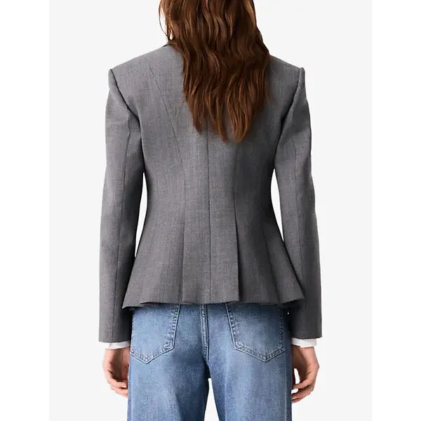Maje Short Brooch-embellished Stretch Wool-blend Jacket