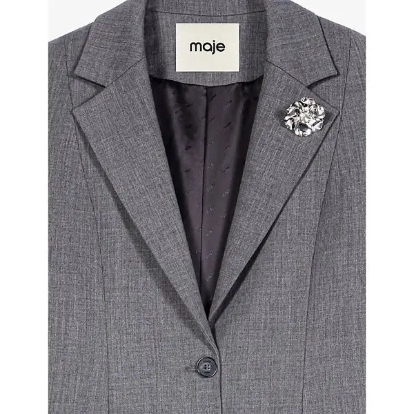 Maje Short Brooch-embellished Stretch Wool-blend Jacket