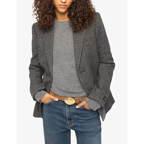 Zadig&Voltaire Vanille Checked Lapel-collar Wool-blend Blazer
