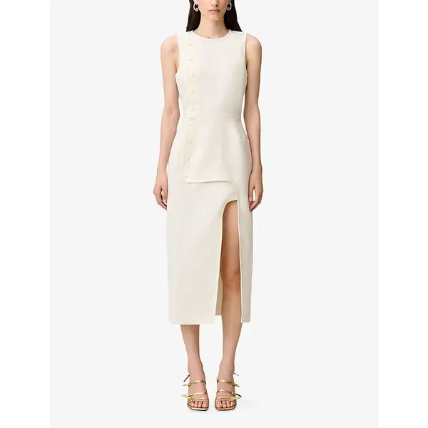 Claudie Pierlot Button-embellished Cut-out Woven Midi Dress