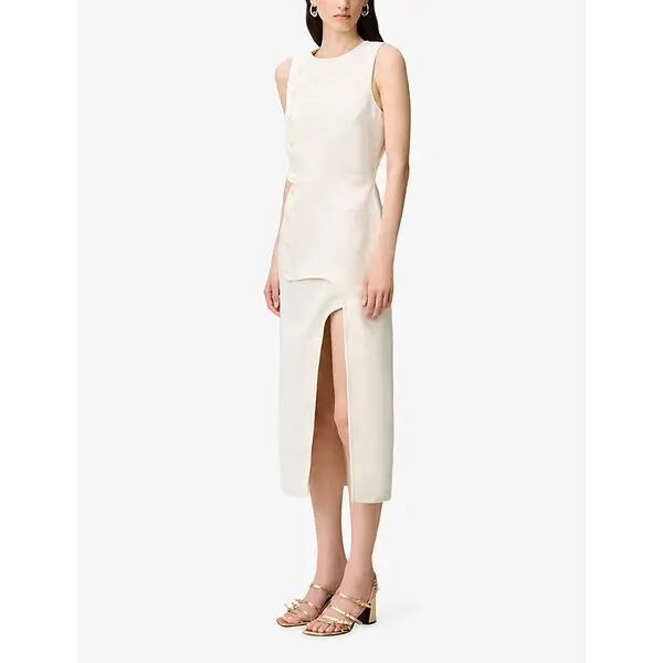 Claudie Pierlot Button-embellished Cut-out Woven Midi Dress