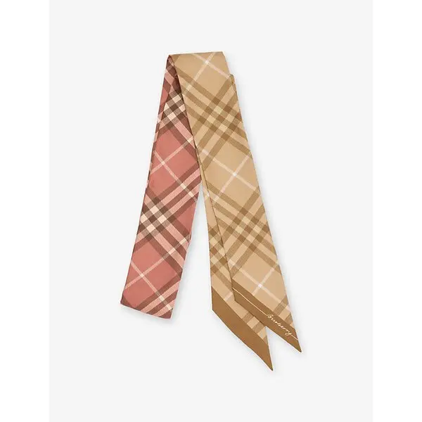 Burberry Check Skinny Silk Scarf - Finch/clay
