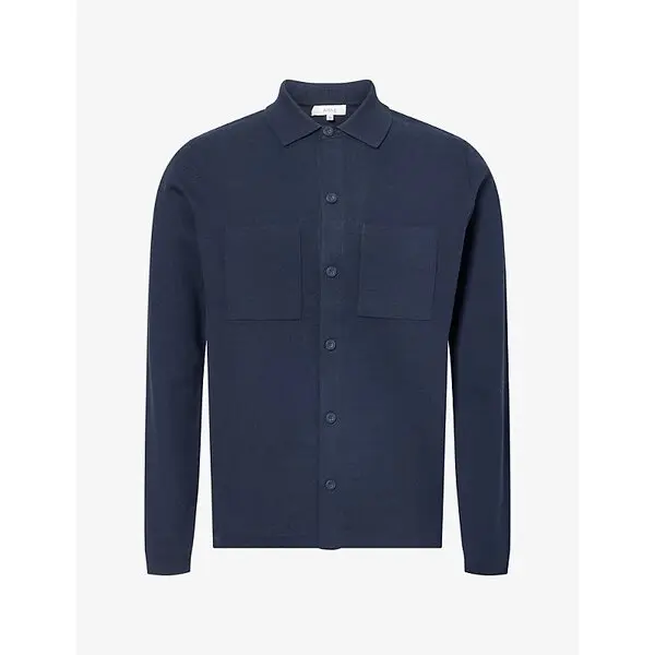 ARNE Knitted Woven Overshirt Xxl - Navy