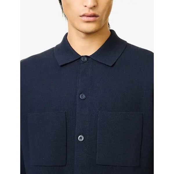ARNE Knitted Woven Overshirt Xxl - Navy