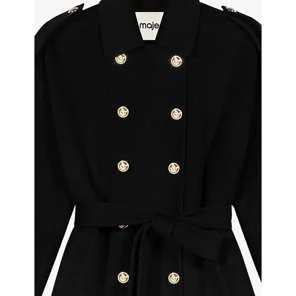 Maje Long Belted-waist Wool-blend Coat
