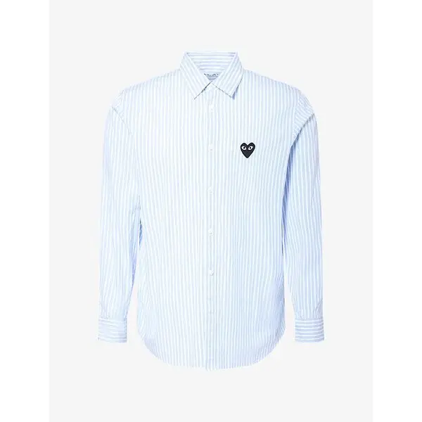 Play Comme Des Garcon Striped Heart-motif Logo Cotton Shirt - Black