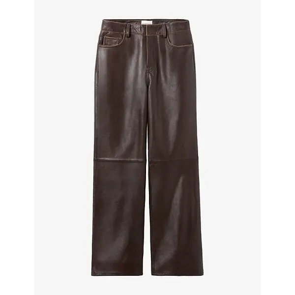 Claudie Pierlot Straight-leg Mid-rise Leather Trousers - Brown