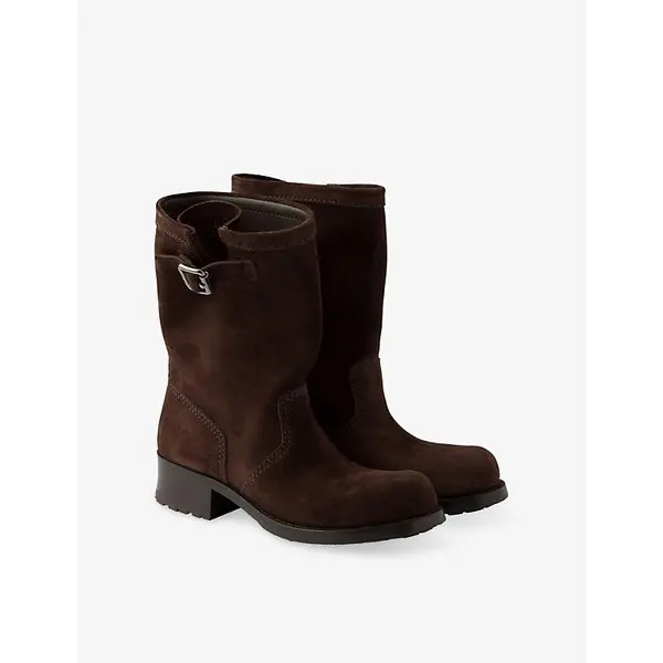 Prada Buckled Suede Mid-calf Boots