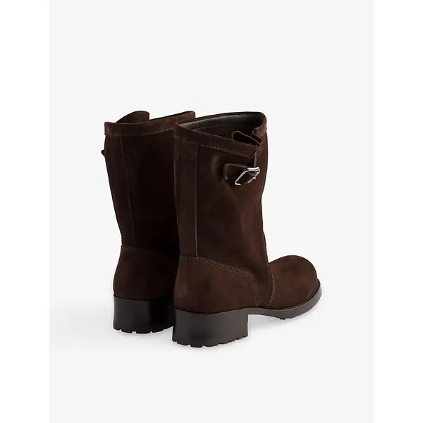 Prada Buckled Suede Mid-calf Boots