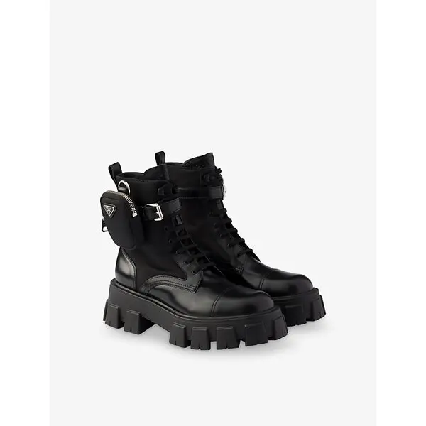 Prada Monolith And Re-nylon Leather Ankle Boots