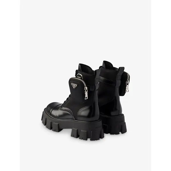 Prada Monolith And Re-nylon Leather Ankle Boots
