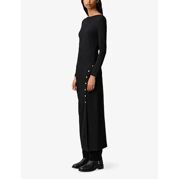 Claudie Pierlot Button-embellished Ruched Jersey Maxi Dress
