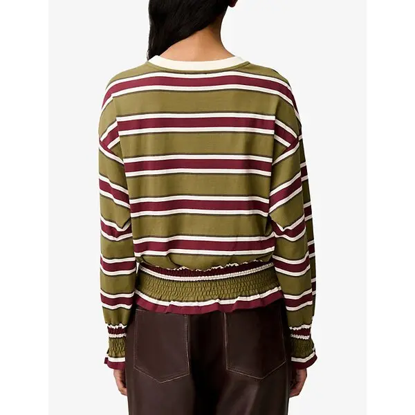 Claudie Pierlot Striped Smocked-trim Cotton T-shirt