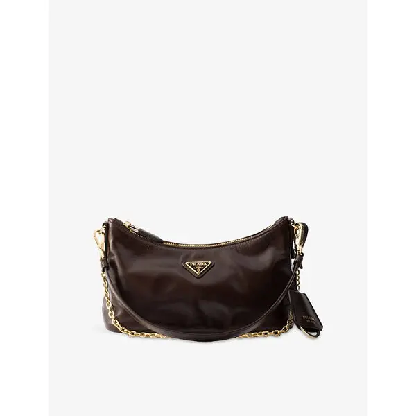 Prada Triangle-logo Mini Leather Shoulder Bag - Brown