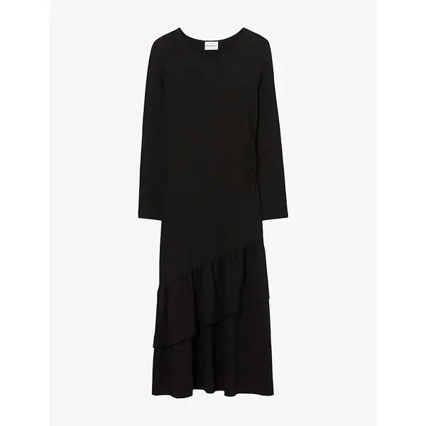 Claudie Pierlot Ruffled Long-sleeve Stretch-knit Midi Dress - Black