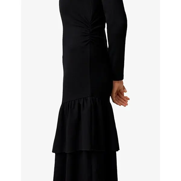 Claudie Pierlot Ruffled Long-sleeve Stretch-knit Midi Dress