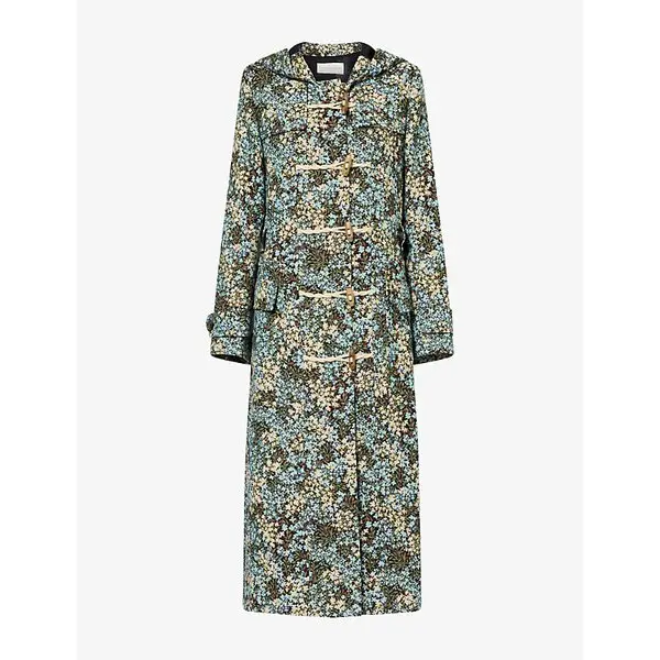 Dries Van Noten Hooded Floral Jacquard Duffle Coat