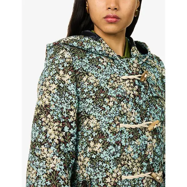 Dries Van Noten Hooded Floral Jacquard Duffle Coat
