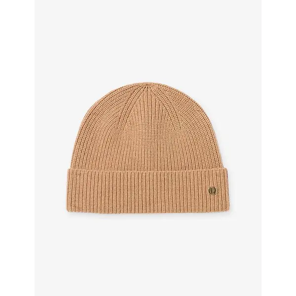 Claudie Pierlot Ribbed Logo-charm Wool And Cashmere Beanie - Beige