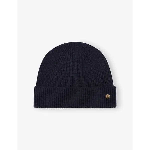 Claudie Pierlot Ribbed Logo-charm Wool And Cashmere Beanie - Navy
