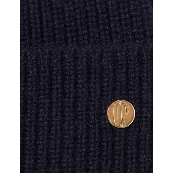 Claudie Pierlot Ribbed Logo-charm Wool And Cashmere Beanie - Navy