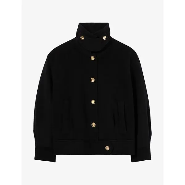 Claudie Pierlot High-neck Relaxed-fit Wool-blend Coat - Black