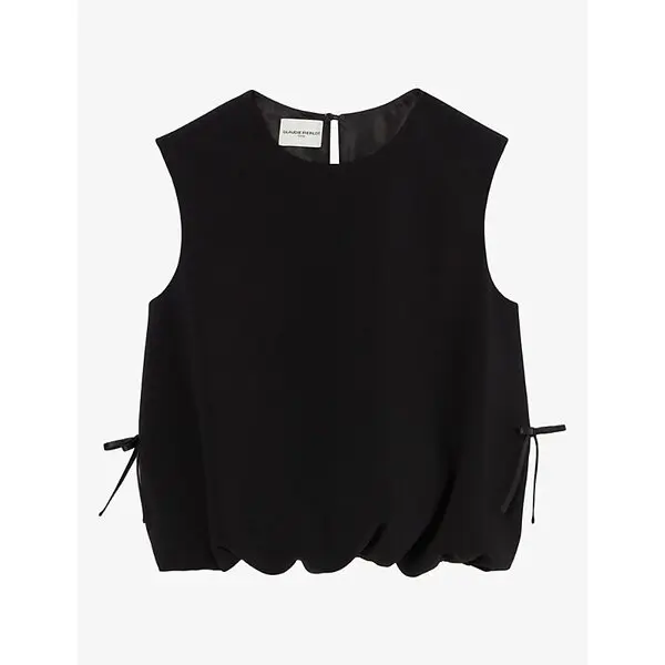 Claudie Pierlot Sleeveless Bow-detail Stretch-satin Blouson Top - Black