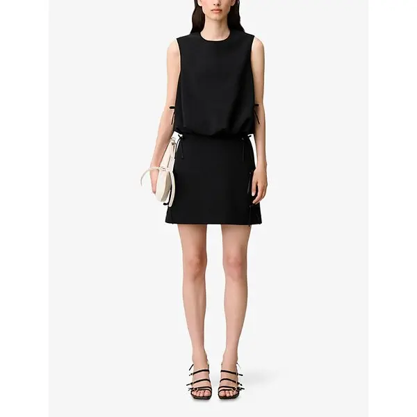 Claudie Pierlot Sleeveless Bow-detail Stretch-satin Blouson Top