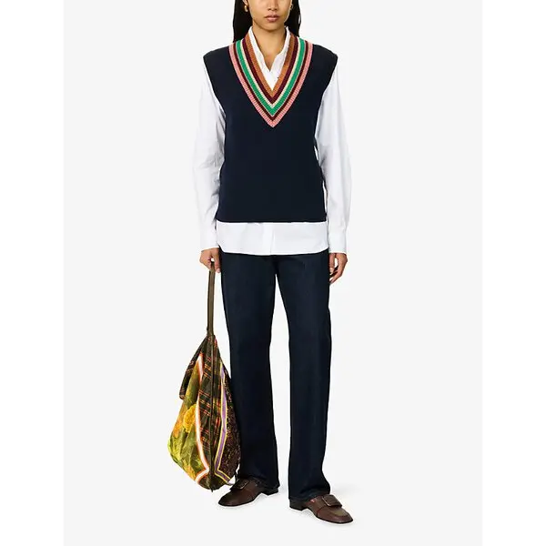 Dries Van Noten V-neck Striped Wool Vest