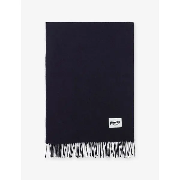 Claudie Pierlot Wide Fringed-trim Wool Scarf - Black