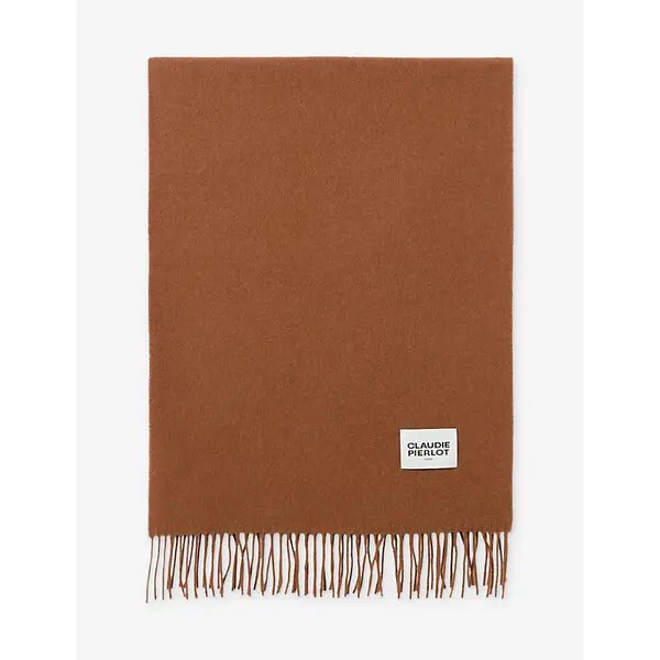 Claudie Pierlot Wide Fringed-trim Wool Scarf - Hazelnut