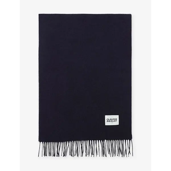 Claudie Pierlot Wide Fringed-trim Wool Scarf - Navy