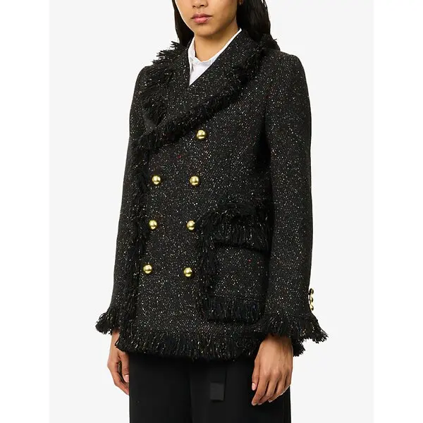 Sacai Double-breasted Tweed Wool-blend Jacket