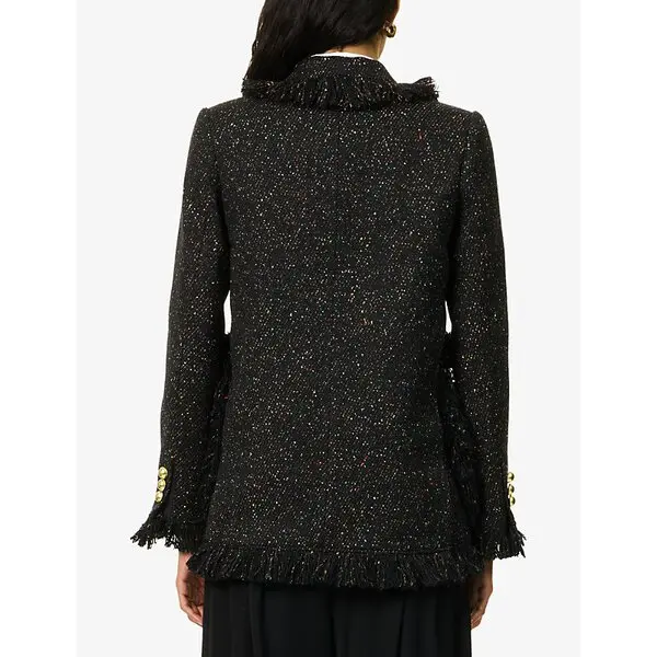 Sacai Double-breasted Tweed Wool-blend Jacket