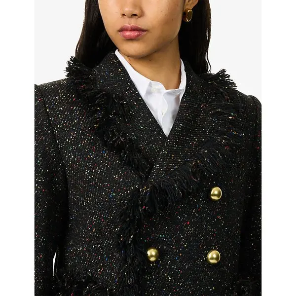 Sacai Double-breasted Tweed Wool-blend Jacket