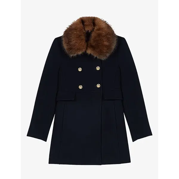 Maje Collared Button-down Wool-blend Coat - Navy