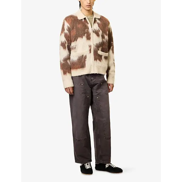 Obey Cow-print Zip-up Knit Cardigan