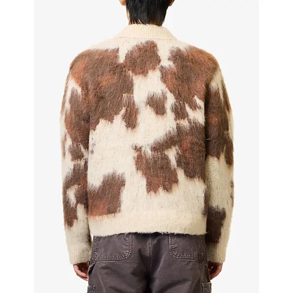Obey Cow-print Zip-up Knit Cardigan