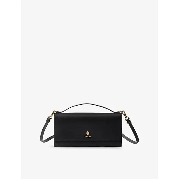 Prada Brand-plaque Leather Wallet With Shoulder Strap - Black