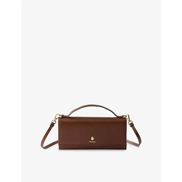 Prada Brand-plaque Leather Wallet With Shoulder Strap - Brown