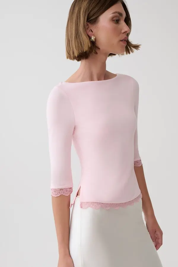 Meshki Althea Lace Trimmed Top - Pink