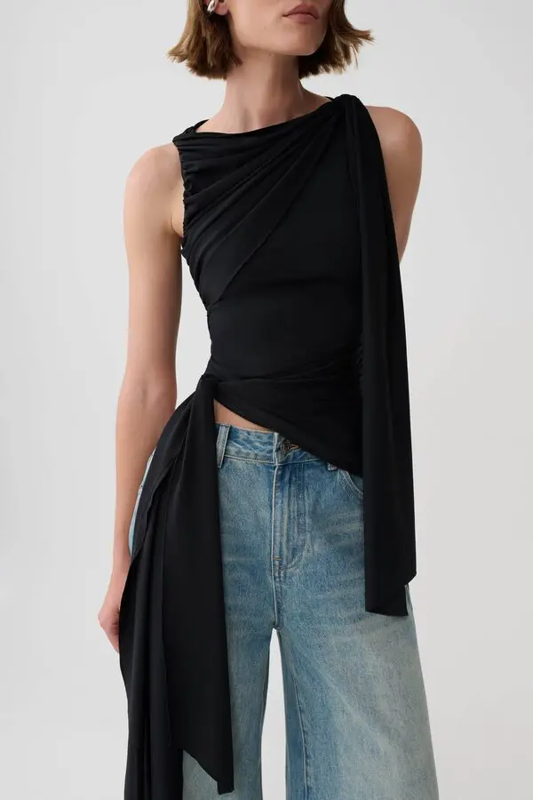 Meshki Amabel Gather Knot Sleeveless Top - Black