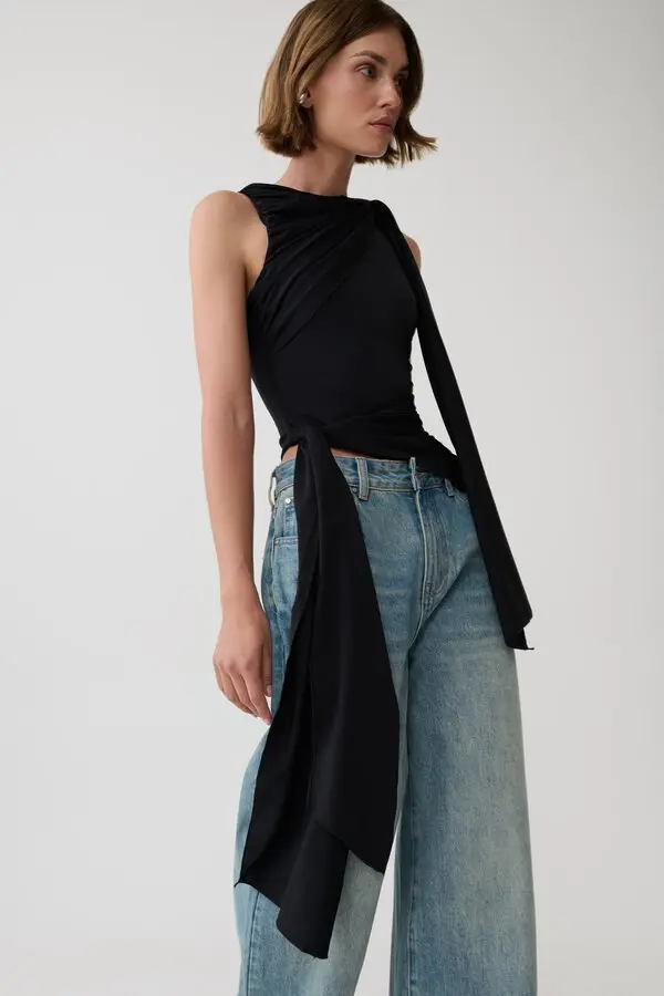 Meshki Amabel Gather Knot Sleeveless Top - Black