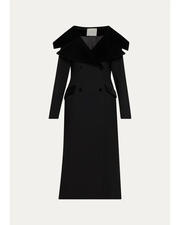 LIBEROWE Wool And Velvet Double-breasted Long Hourglass Coat
