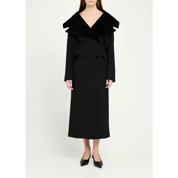LIBEROWE Wool And Velvet Double-breasted Long Hourglass Coat