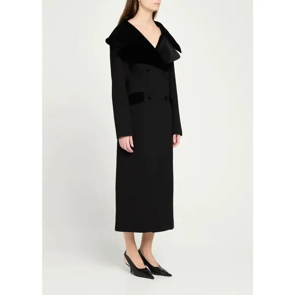 LIBEROWE Wool And Velvet Double-breasted Long Hourglass Coat
